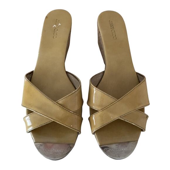 Jimmy Choo | Shoes | Jimmy Choo Yellow Patent Leather Cork Wedges Marks ...